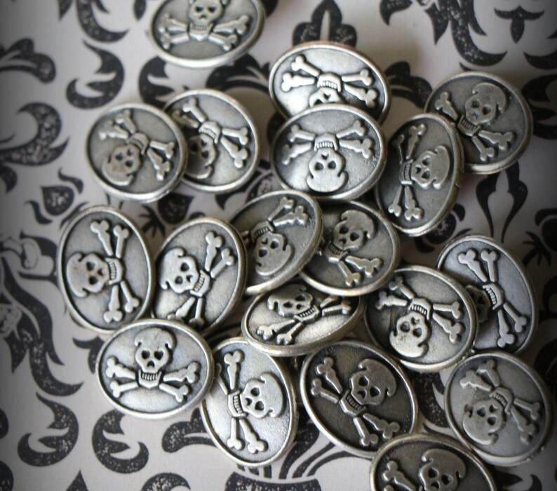 2 Vintage Silver Plated Shank Buttons with Embossed Skull | Etsy