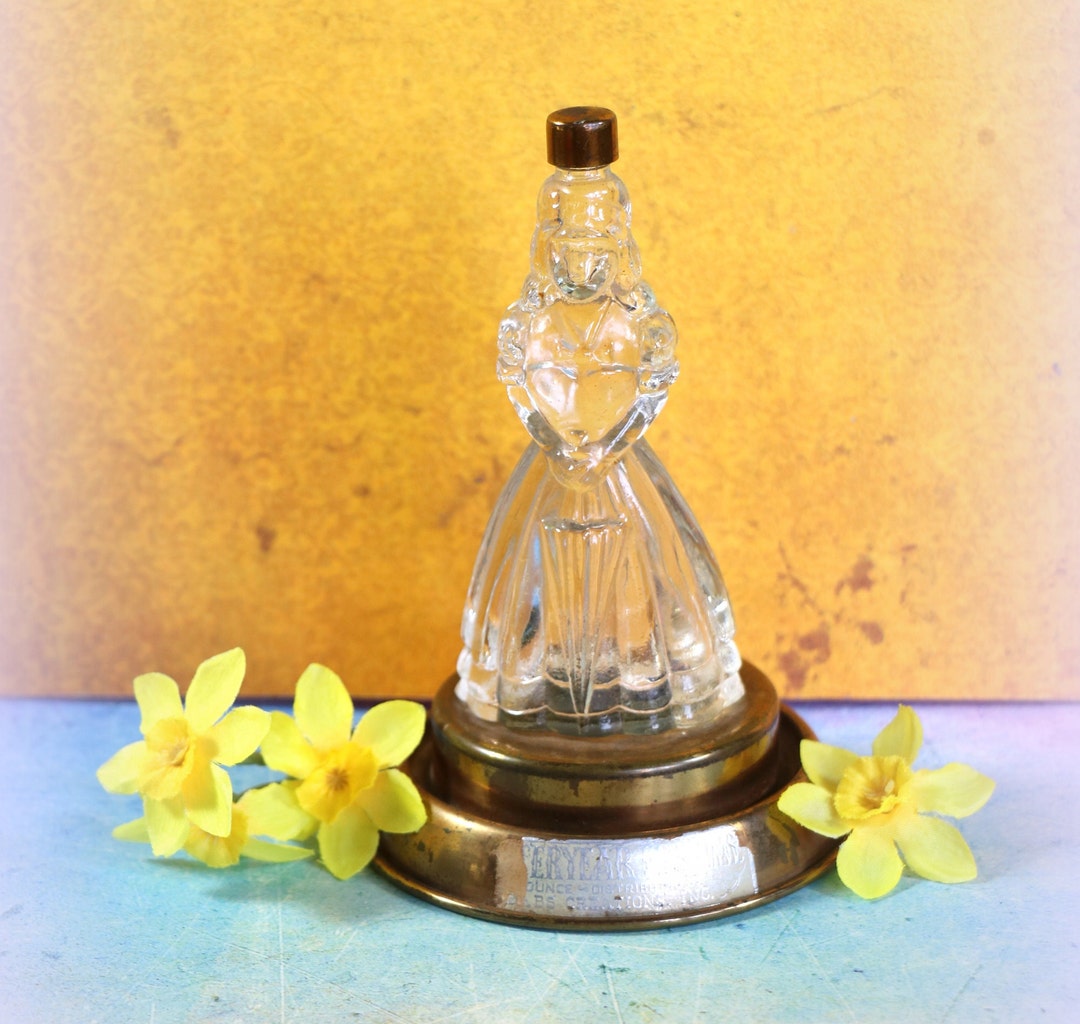 Vintage Figural Lady Glass Perfume Bottle on Brass Stand - Etsy