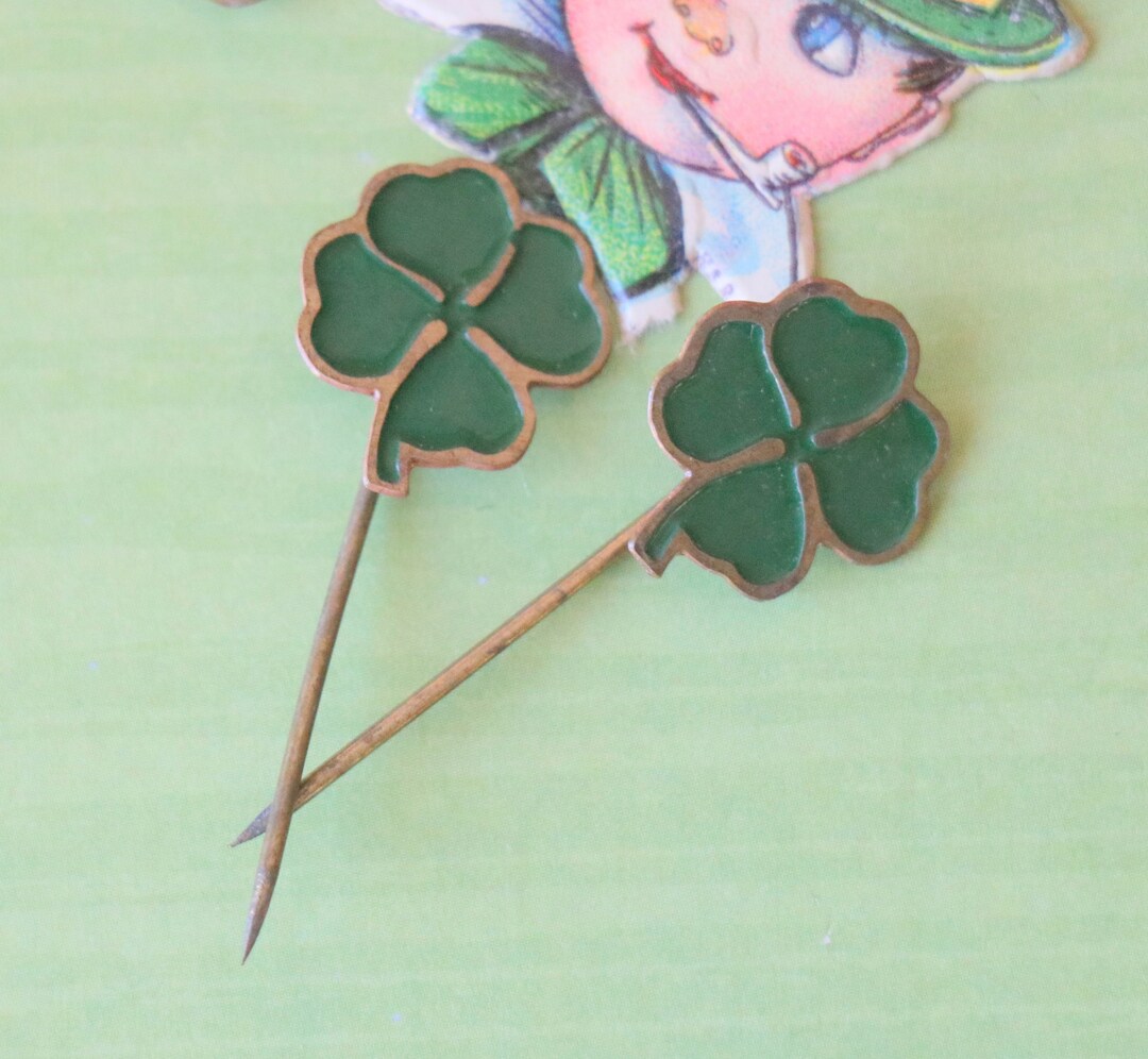 1 Vintage Brass and Enamel Four Leaf Clover Stick Pin - Etsy