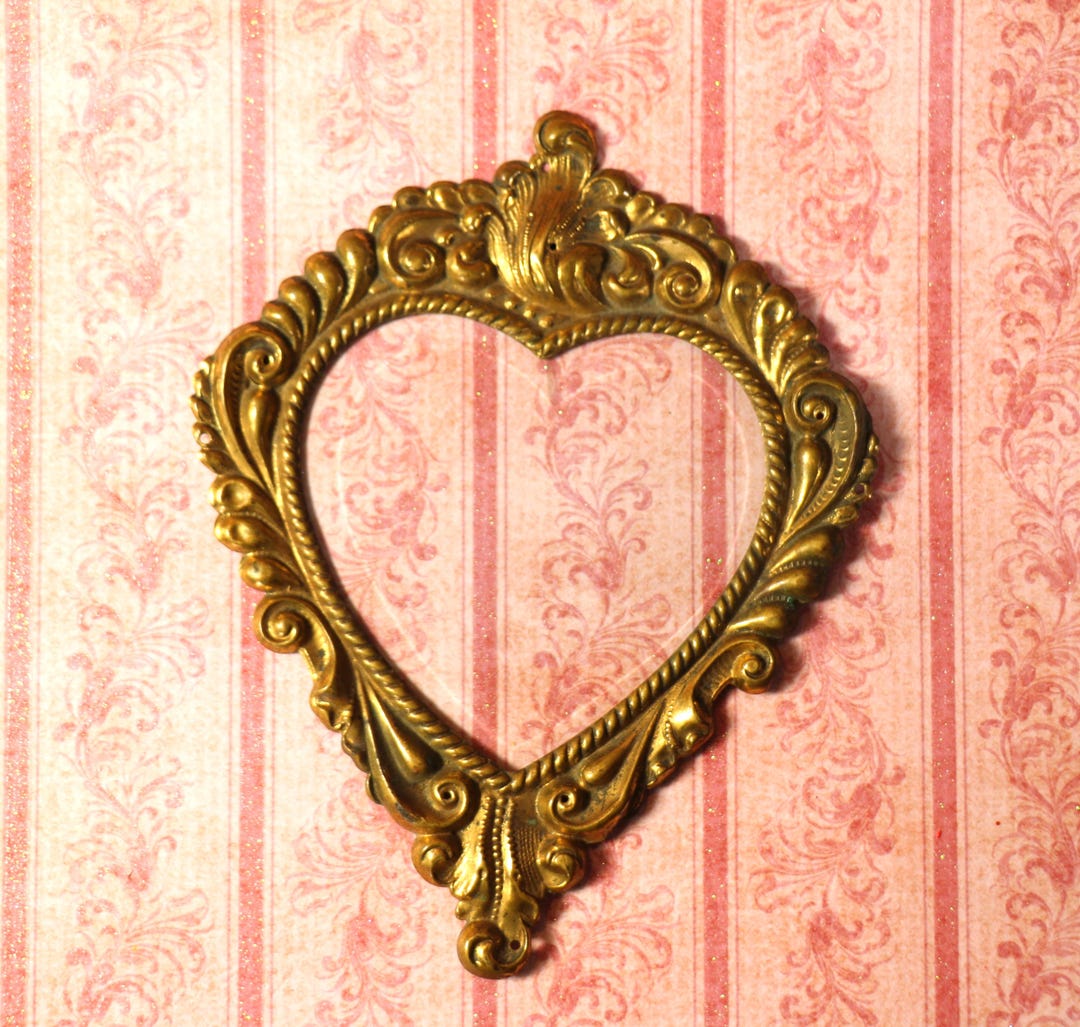 1 Antique 1800s Stamped Brass Heart Frame With Beveled Glass - Etsy