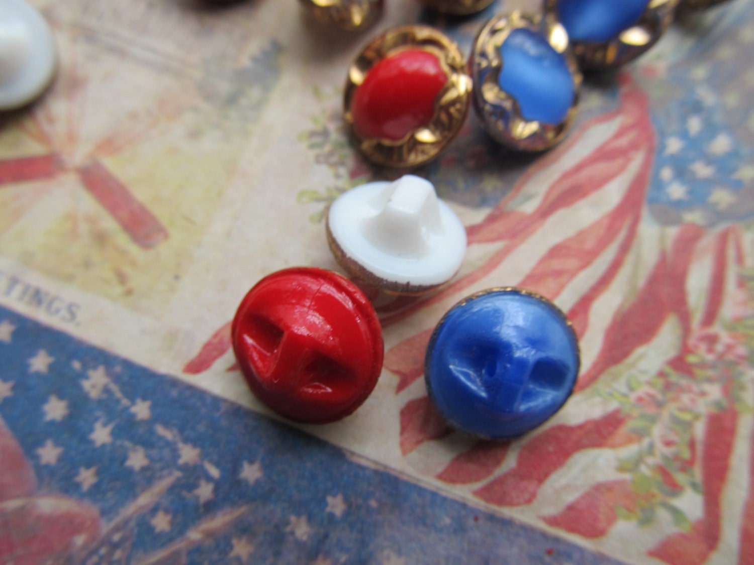 3 Vintage 1940's Red White and Blue Glass Buttons | Etsy