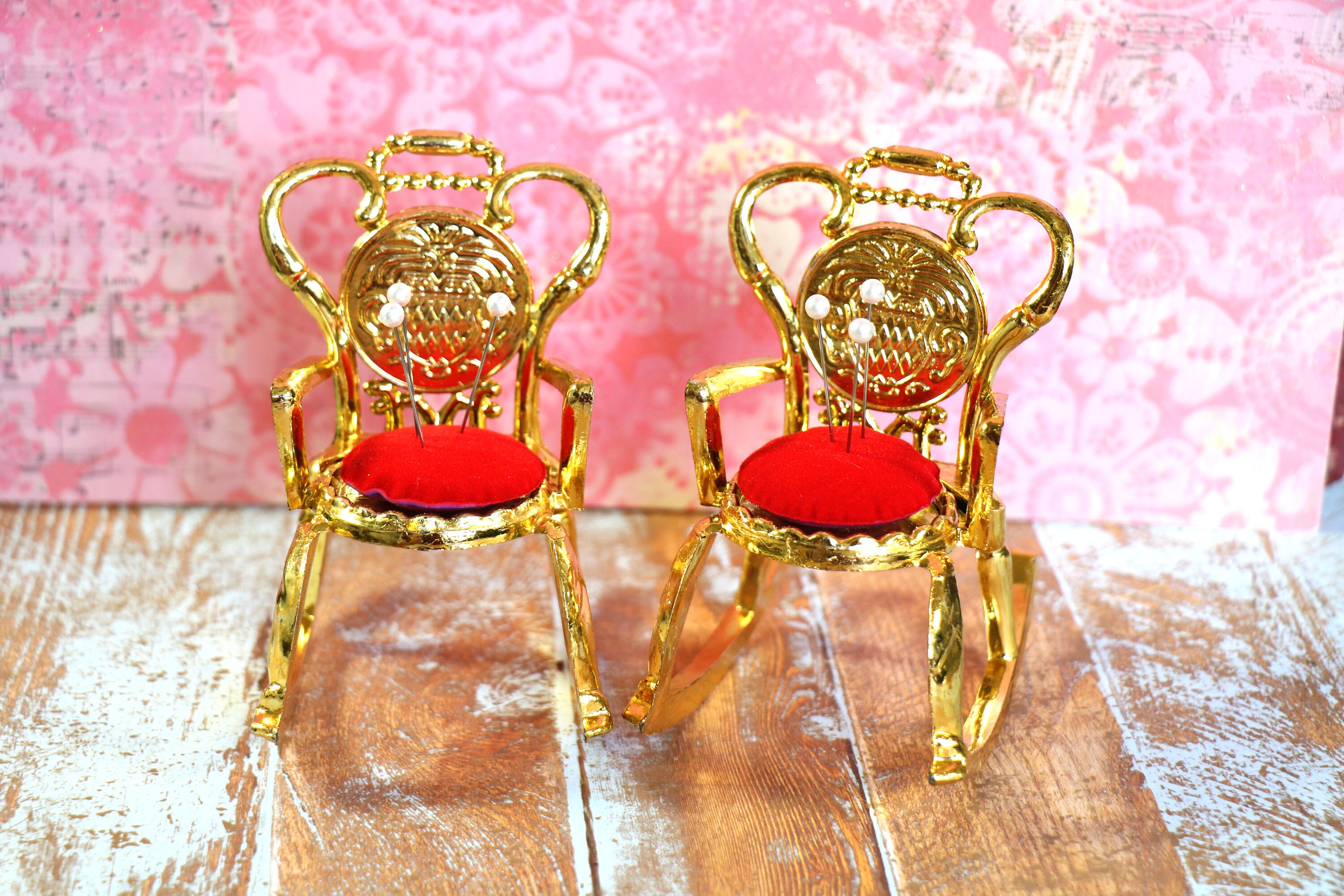 1 Vintage Gold Plastic Rocking Chair Pin Cushion New in Box Etsy