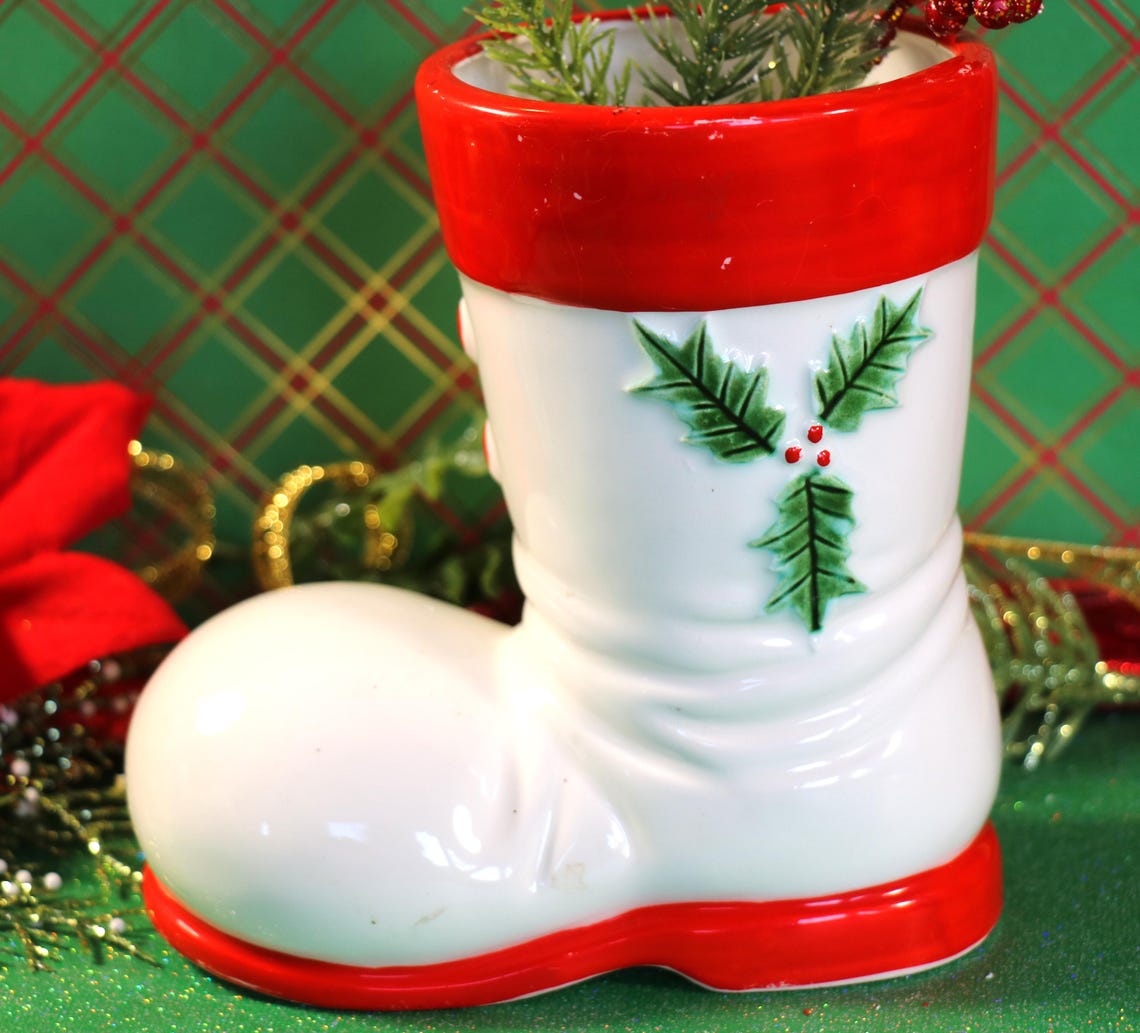 1 Vintage Ceramic Santa Boot Vase - Etsy