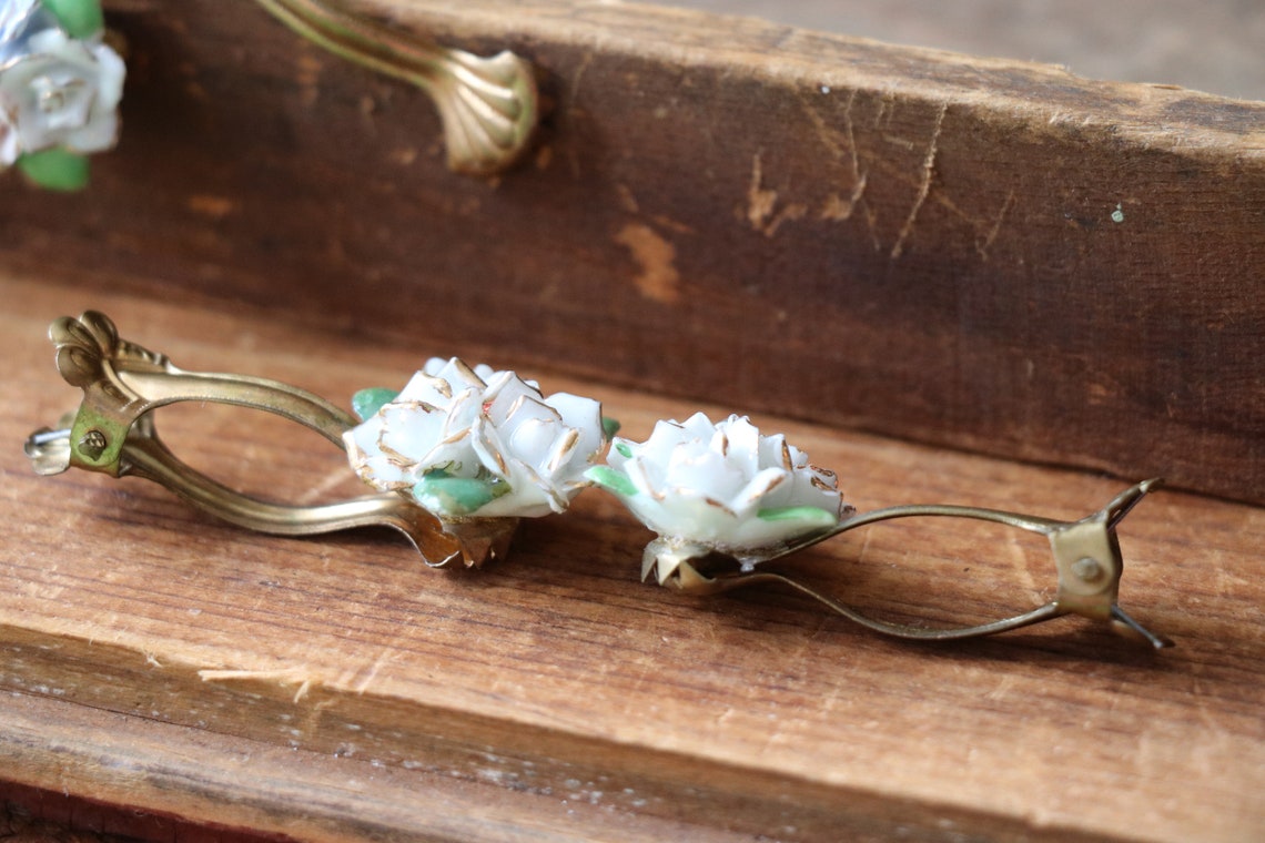 1 Vintage Brass and Ceramic Clip | Etsy