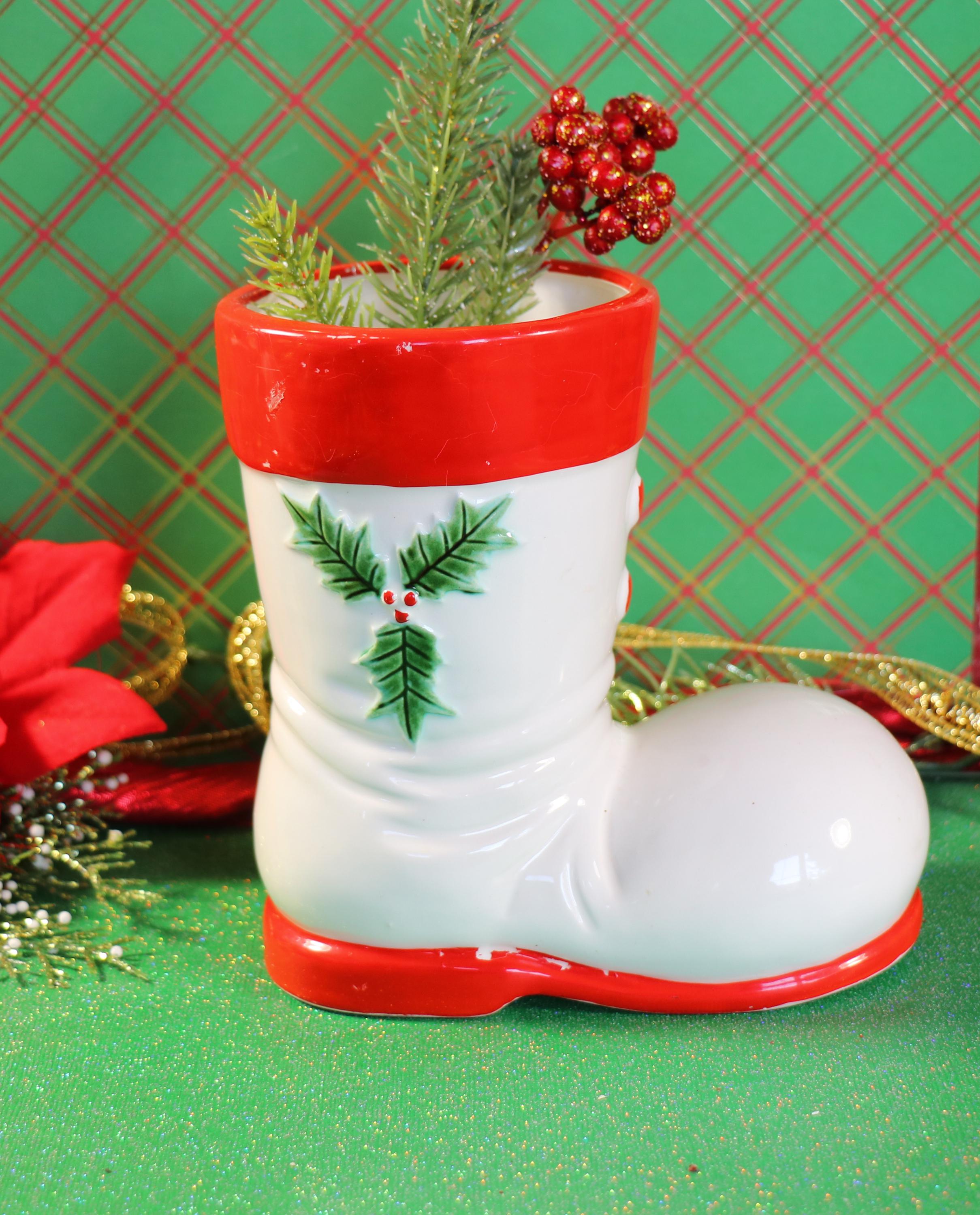1 Vintage Ceramic Santa Boot Vase - Etsy