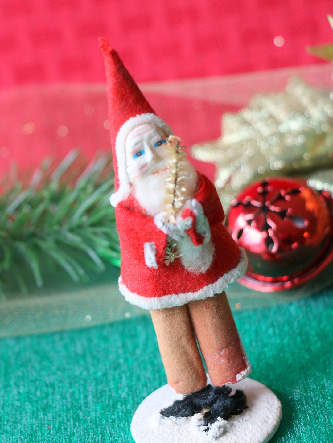 1 Vintage Felt and Paper Mache Santa - Small or Large Size - Made in ...