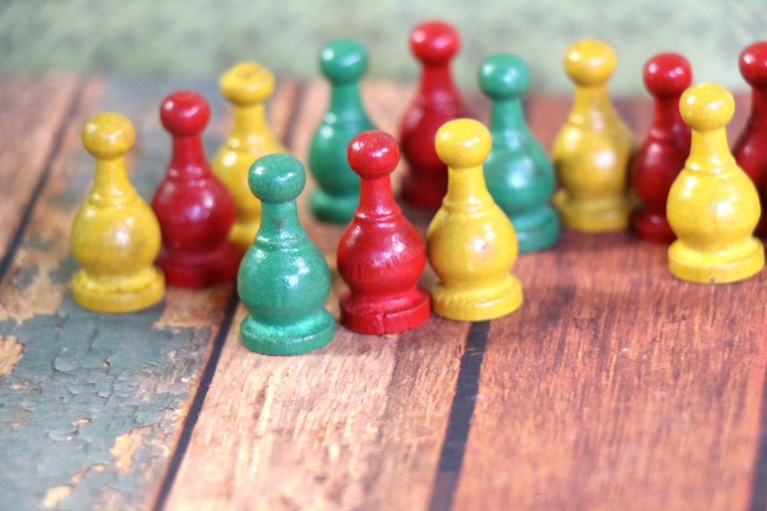 3 Vintage Colorful Wooden Game Pawns - Etsy