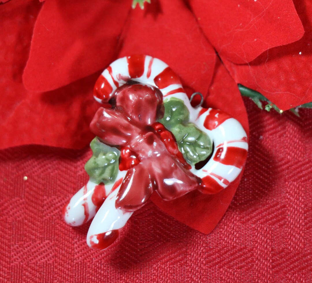 1 Vintage Hand Painted Ceramic Candy Cane Ornament - Etsy