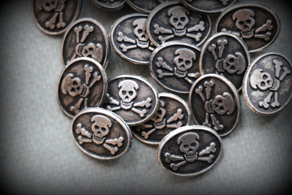 2 Vintage Silver Plated Shank Buttons With Embossed Skull - Etsy