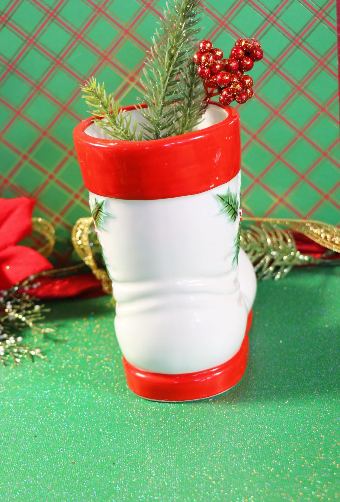 1 Vintage Ceramic Santa Boot Vase - Etsy