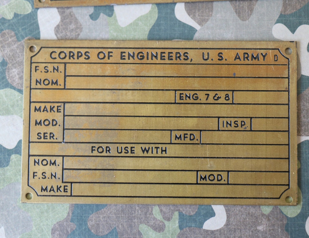 1 Vintage Brass Army Machine Identification Plate - Etsy
