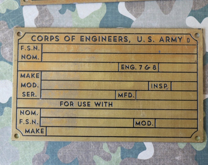 1 Vintage Brass Army Machine Identification Plate - Etsy