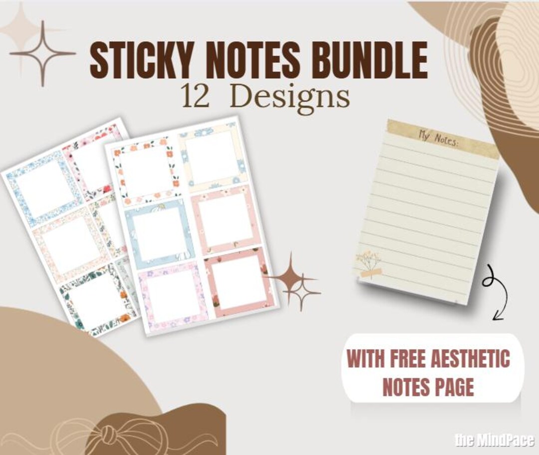 Floral Sticky Notes Set – 12 Printable Notes |both in A4 and US ...