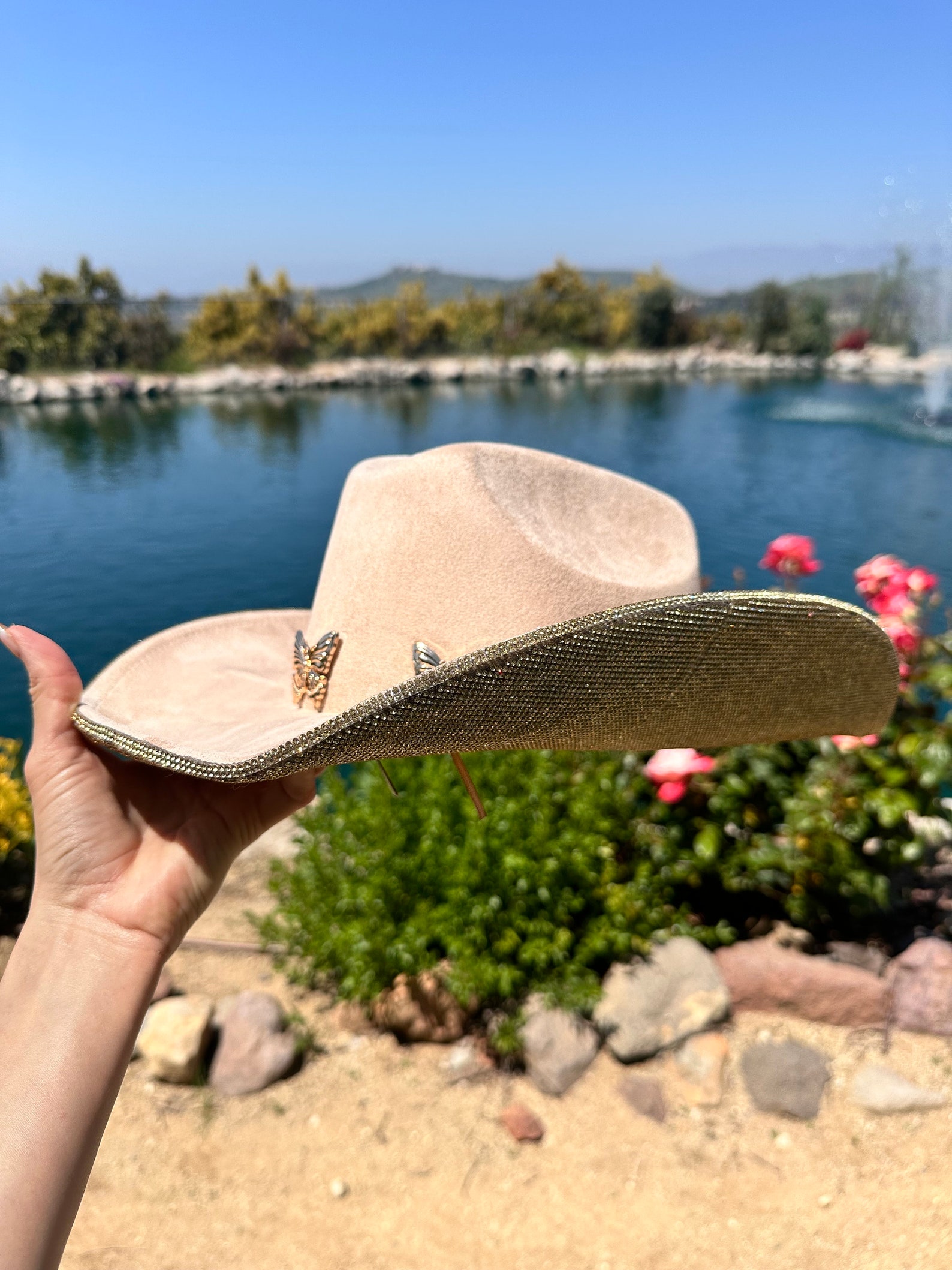 BEIGE Butterfly Rhinestone Country Cowboy Hat Stagecoach Coachella - Etsy