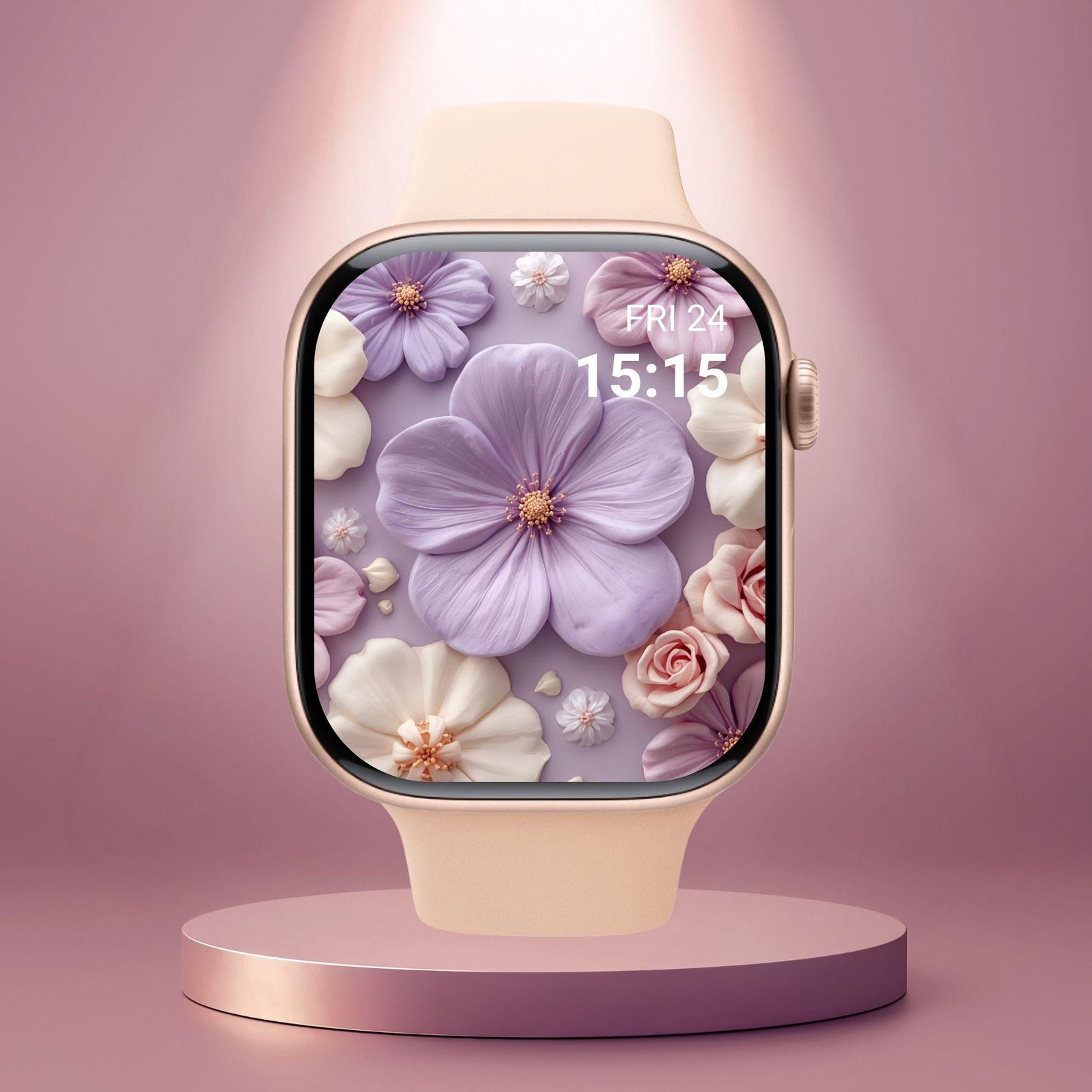 3D Luxury Floral Watch Face Background, Neutral Aesthetic Daisy Digital ...