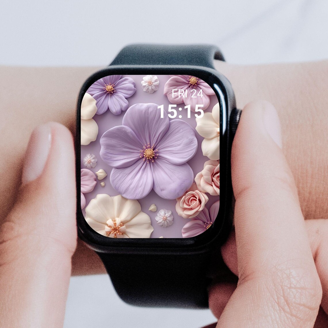 3D Luxury Floral Watch Face Background, Neutral Aesthetic Daisy Digital ...