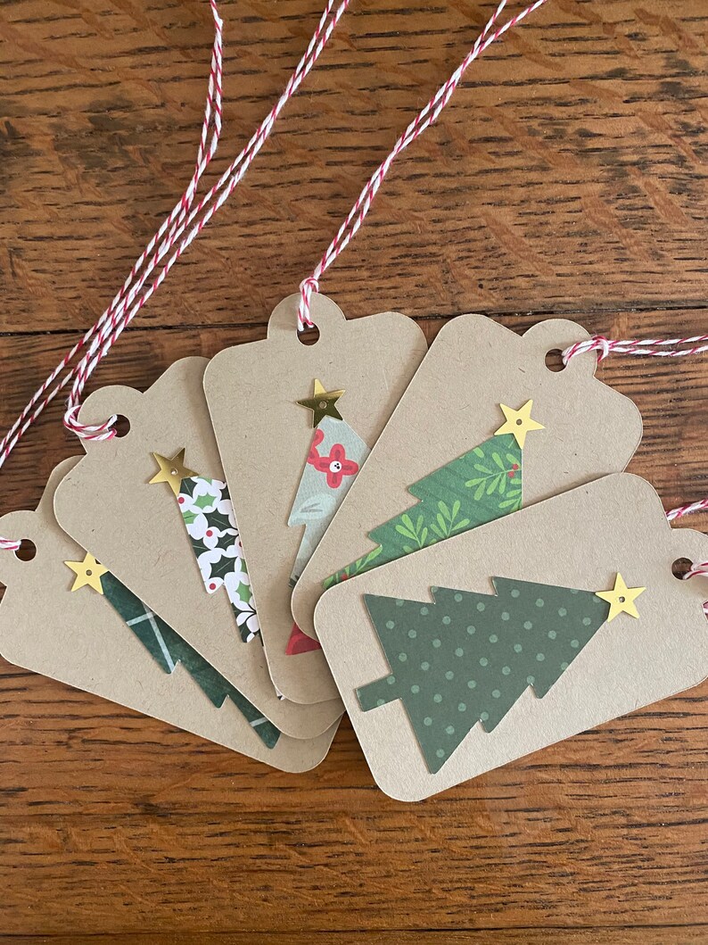 Gold Star Pine Tree Gift Tags Rustic Tree Christmas Tags | Etsy