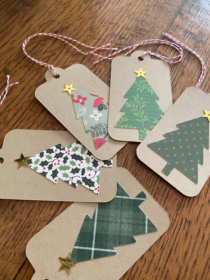 Gold Star Pine Tree Gift Tags Rustic Tree Christmas Tags - Etsy