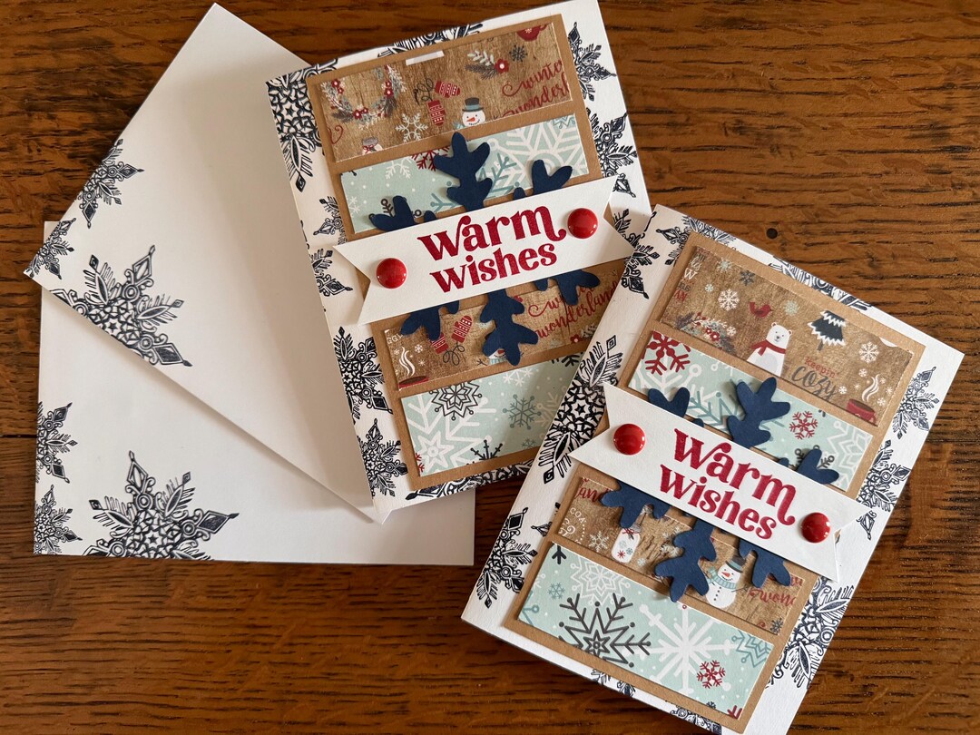 Snowy Warm Wishes Card With Stamped Envelope - Etsy