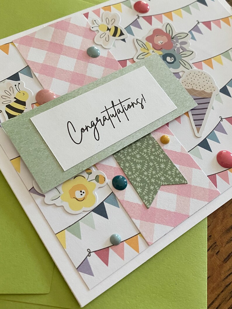 Handcrafted Congratulations Card: Balloons & Banners Design - Etsy