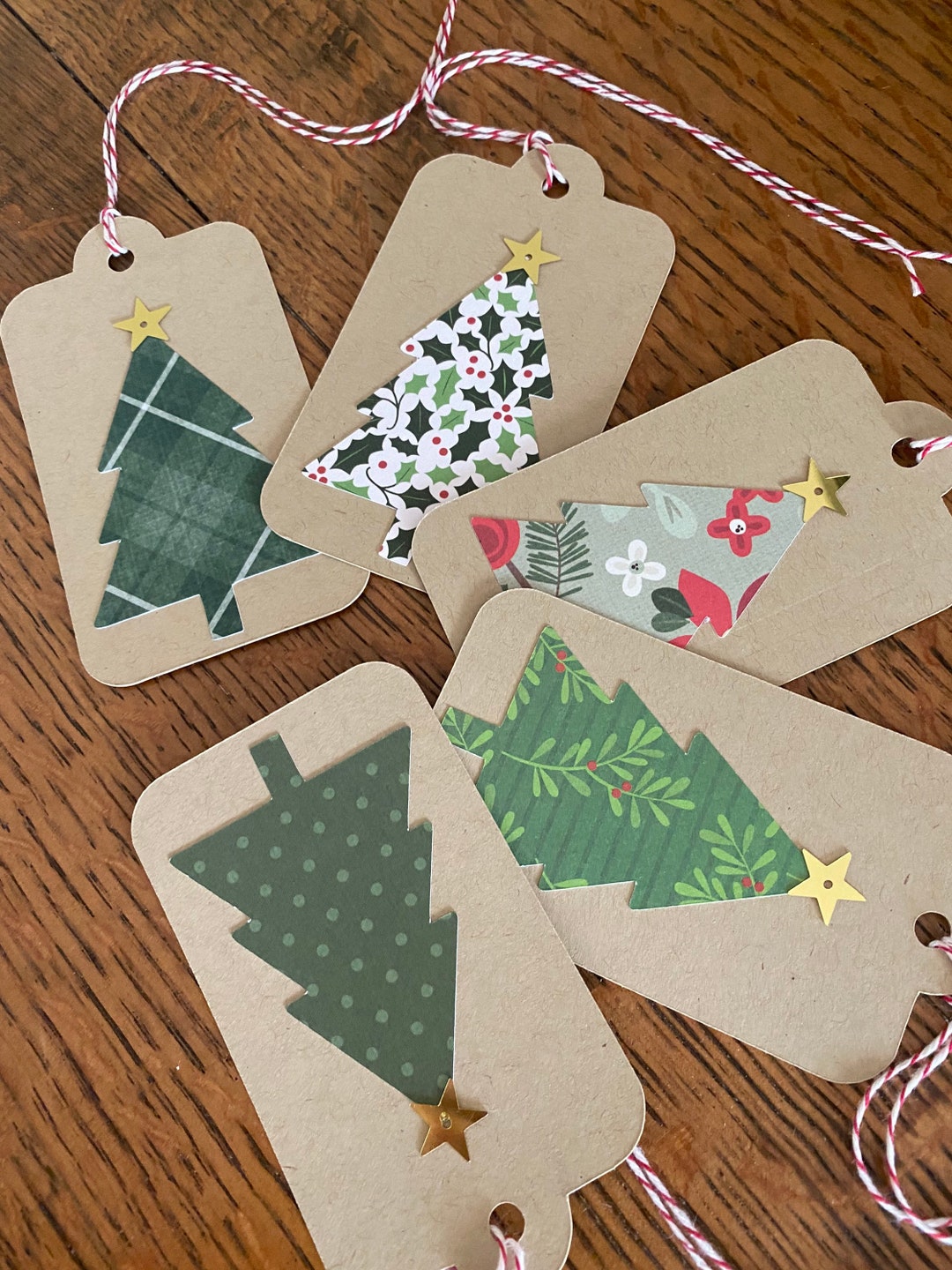 Gold Star Pine Tree Gift Tags Rustic Tree Christmas Tags - Etsy