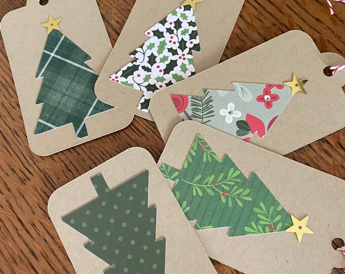 Gold Star Pine Tree Gift Tags Rustic Tree Christmas Tags Tree Gift Tags ...