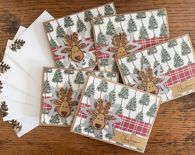 5 Reindeer Thank You Cards Reindeer Cards Reindeer Thank You Cards ...
