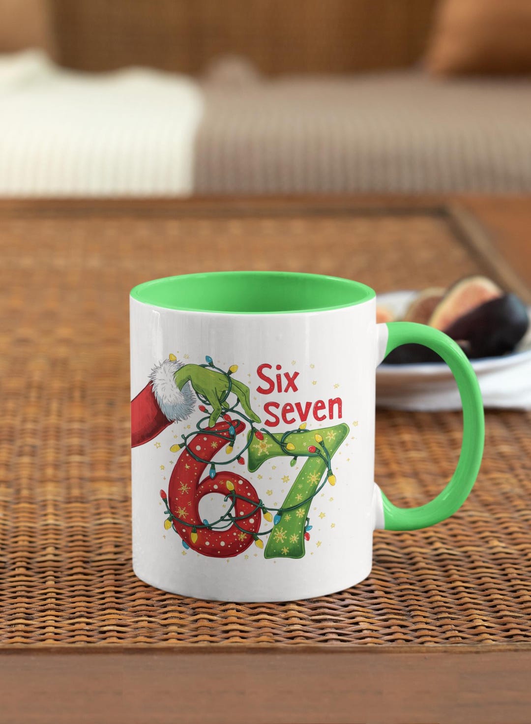 Funny Christmas 67 Mug – Six Seven Green Holiday Cup With Lights • Cute ...