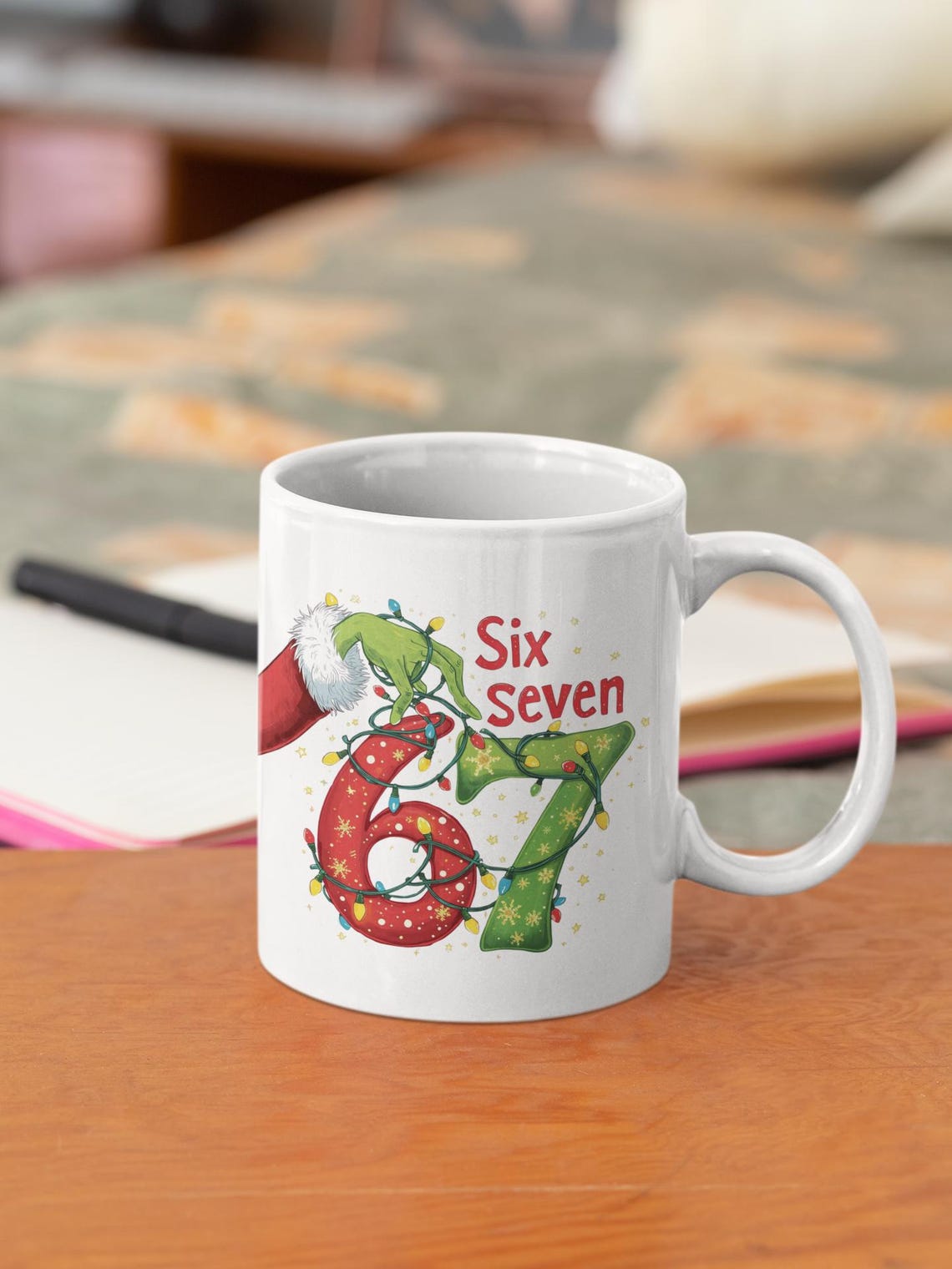 Funny Christmas 67 Mug – Six Seven Green Holiday Cup With Lights • Cute ...