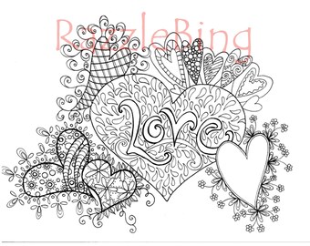Printable Coloring Page Zentangle Inspired Valentines - Etsy
