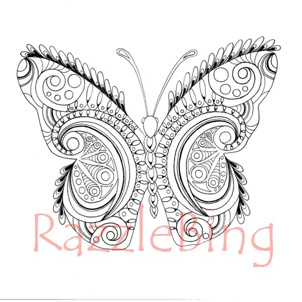 Printable Zentangle Butterfly Coloring Pages - Etsy