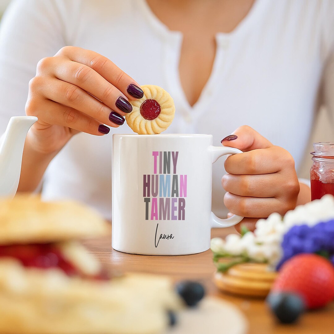 Tiny Human Tamer Mug, Funny Teacher Gift, Personalised Nursery Teacher ...