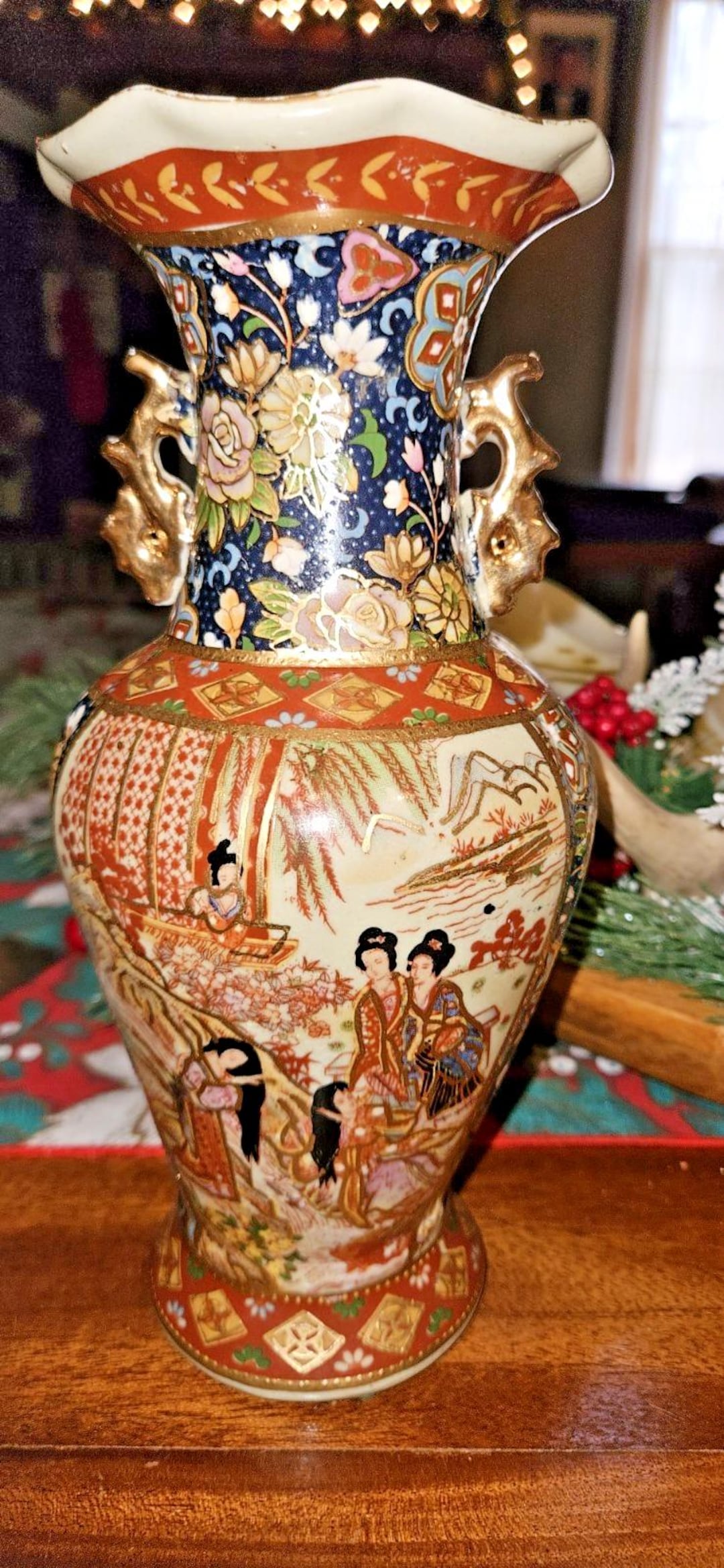 Vintage Royal Satsuma Porcelain Vase Geisha Girls Hand Painted Gold ...