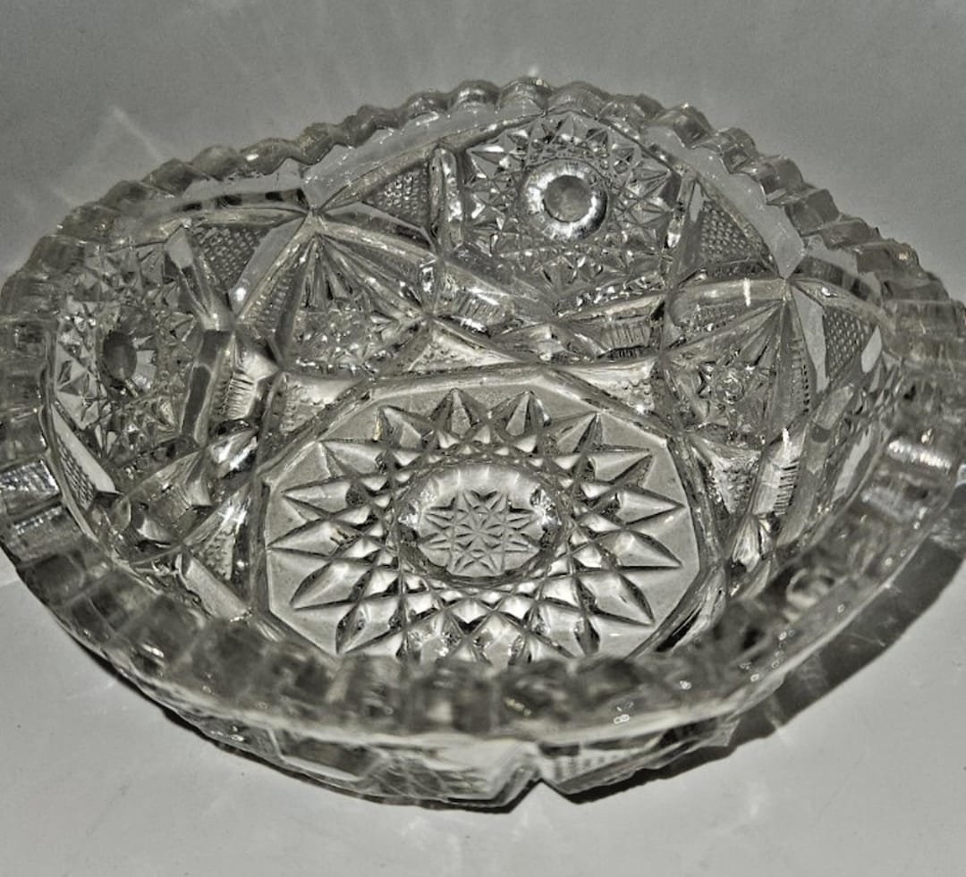 American Brilliant Period Whirling Star Cut Glass Bowl 5" Diameter - Etsy