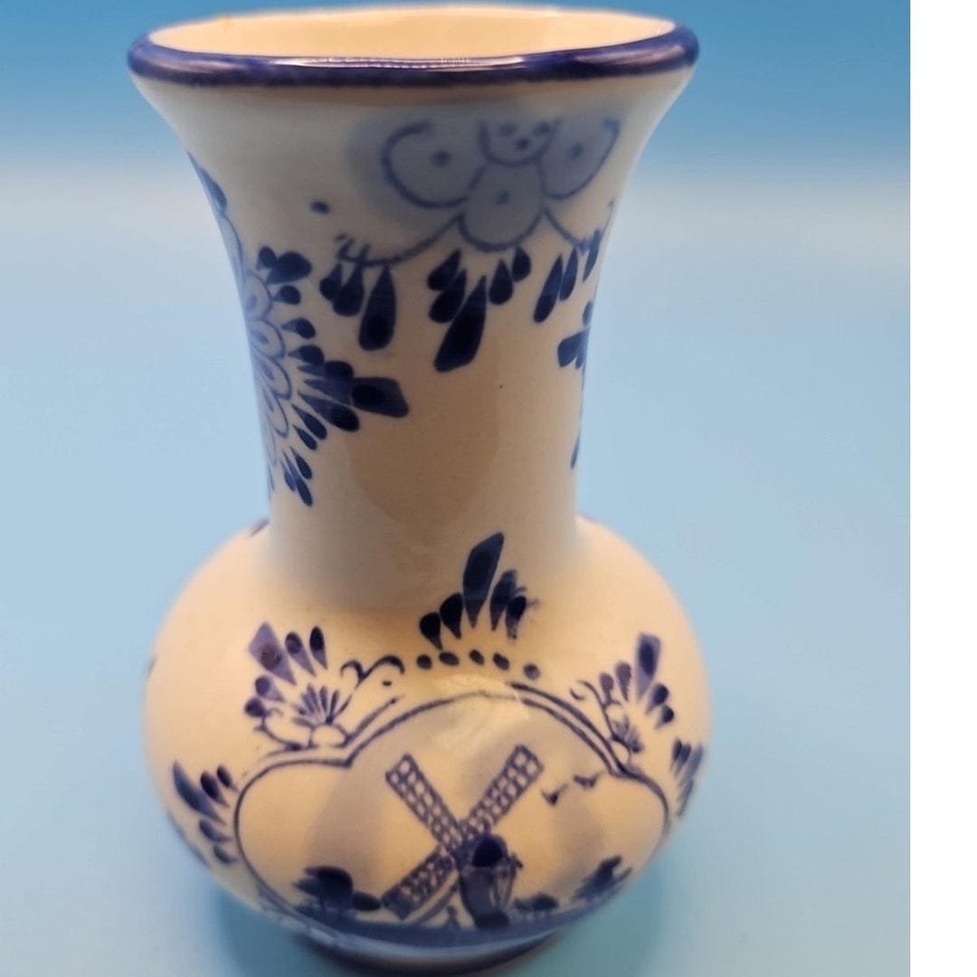 Delft Holland Windmill Scenic Blue & White Vase 4” Tall - Etsy