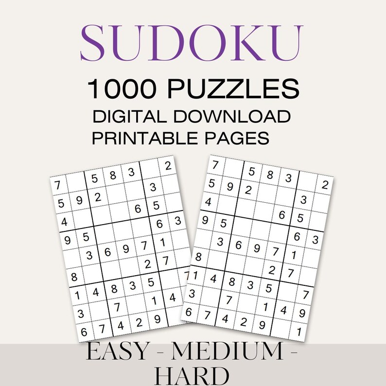 1000 PRINTABLE SUDOKU PUZZLES - Etsy