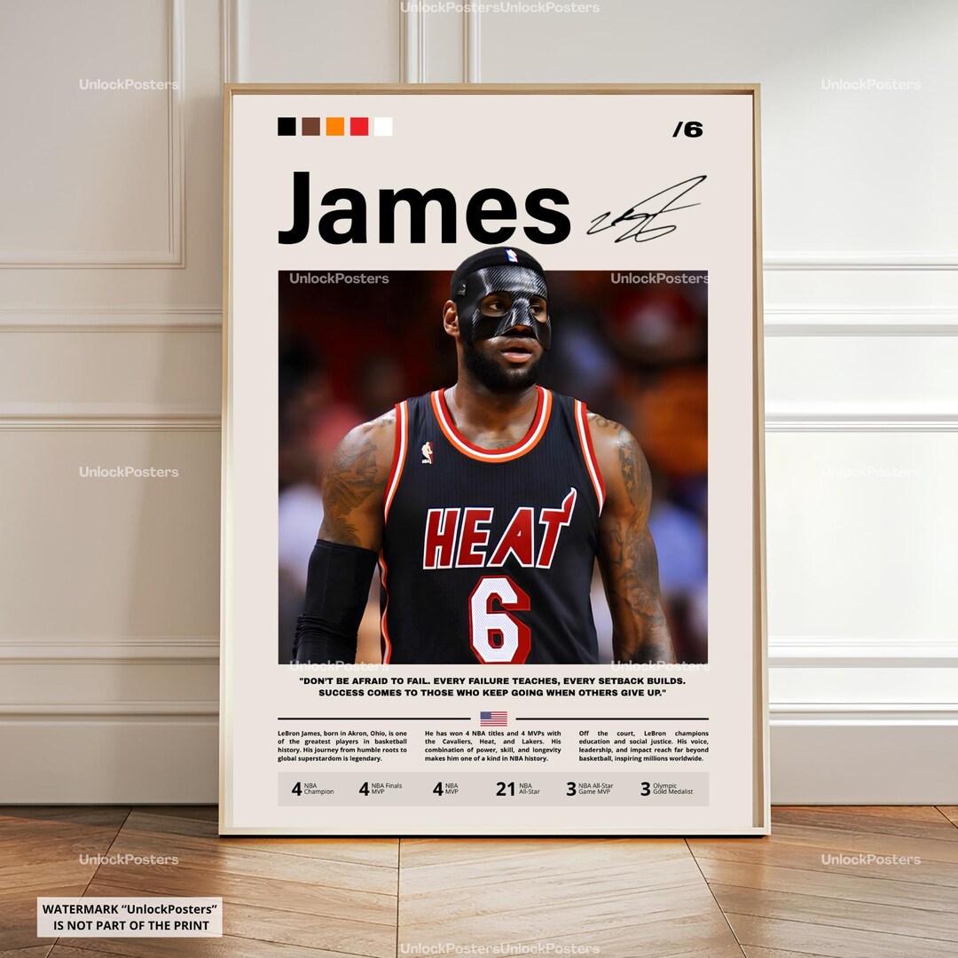 Lebron James Poster, James Miami Heat, Framed NBA Basketball Print ...