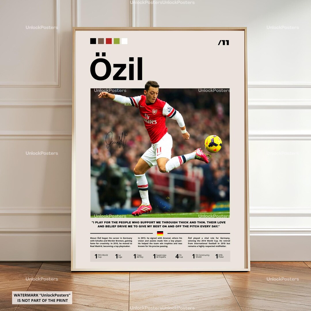 Mesut Özil Poster, Ozil Arsenal Print, Framed Mesut Ozil Art, Arsenal ...