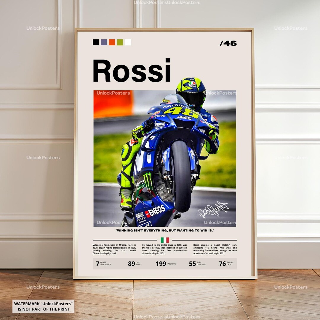 Valentino Rossi Poster, Rossi Yamaha Wall Art, Framed Rossi Motogp ...
