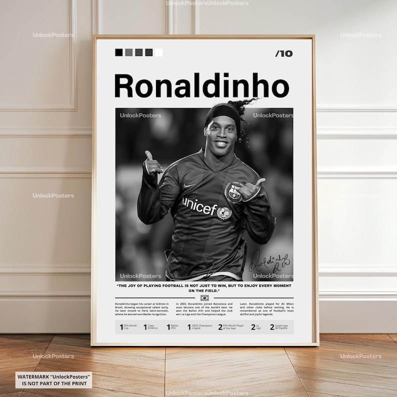Ronaldinho Poster, Brazil Football Legend, Framed FC Barcelona Print ...