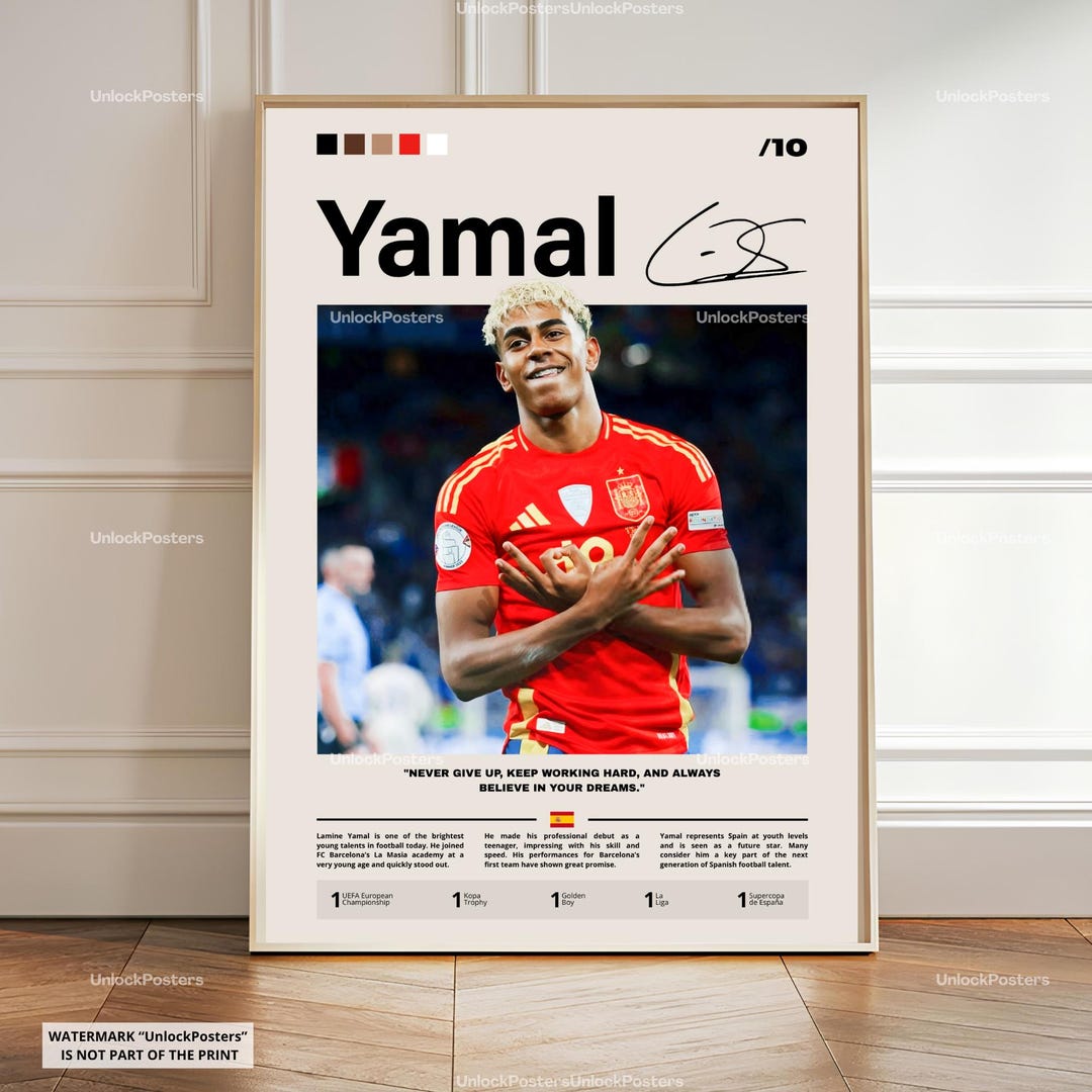 Lamine Yamal Poster, Yamal Print, Yamal Spain Wall Art, Framed Yamal ...