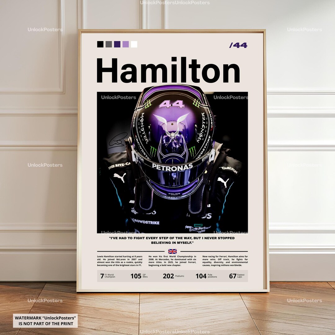Lewis Hamilton Poster, Seven-time F1 Champion, Framed Mercedes AMG ...