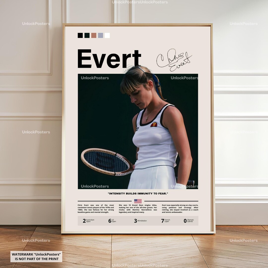 Chris Evert Poster, Evert Tennis, Framed Grand Slam Print, Tennis ...