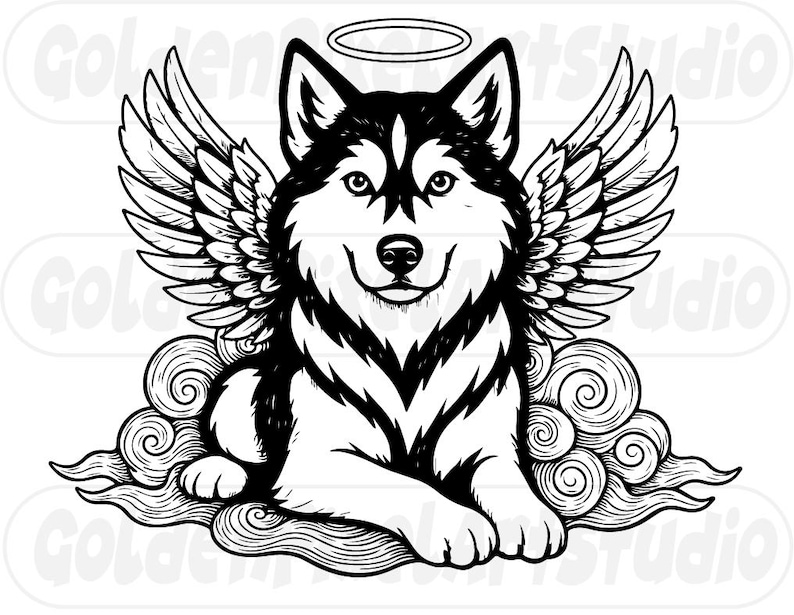 Siberian Husky Angel Wings Vector Graphic, Dog Halo SVG PNG (digital ...