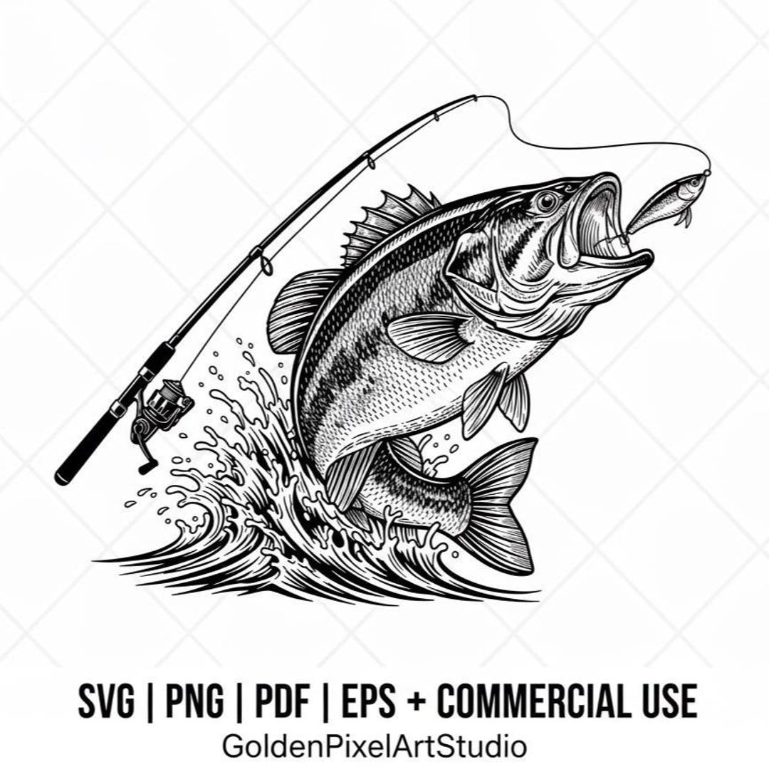 Bass Fishing Rod SVG, Fish Hook Clipart (digital Svg) - Etsy