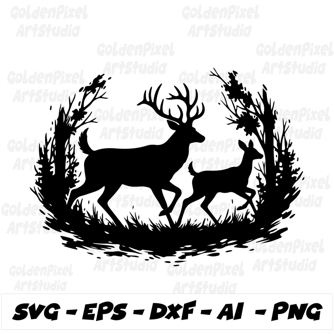 Male Buck & Female Doe Deer Couple Svg Png Dxf Eps Pdf, Vector Graphic ...