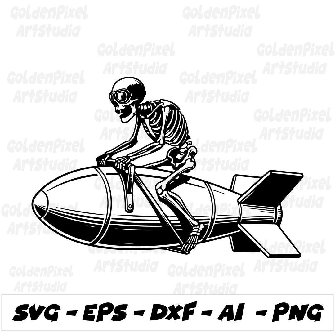 Skeleton Riding Bomb SVG, Funny Skull Clipart, T-shirt Decal (digital ...
