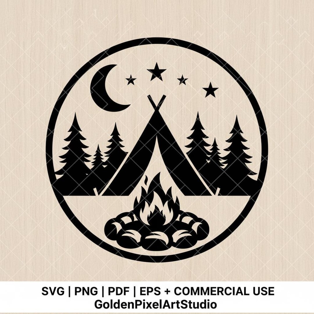 Camp Fire Vector Clipart, Camping Svg & Png File Graphic, Campers ...