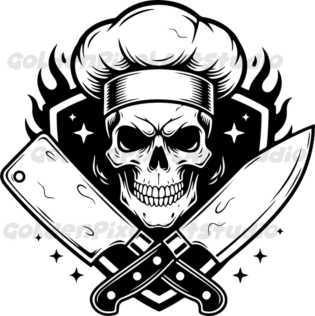 Skull Chef Hat SVG, Cooking Clipart, Chef Knives Sublimation (digital ...