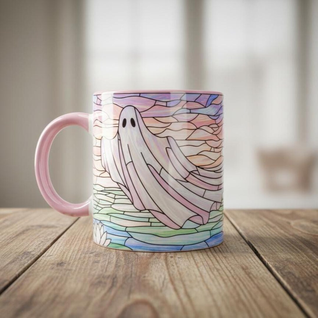 Spooky Ghost Mug: Faux Stained Glass Halloween Ceramic Coffee Cup - Etsy